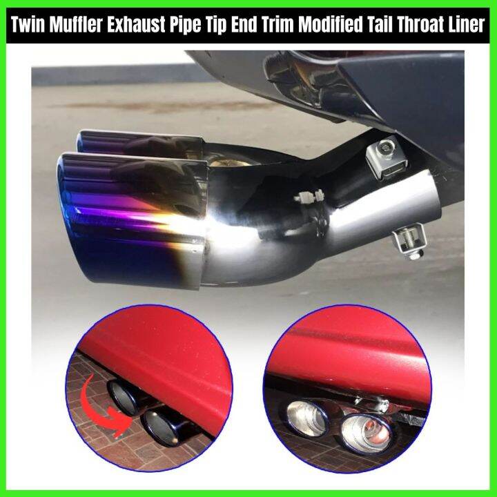 Twin Muffler Exhaust Pipe Tip End Trim Modified Tail Throat Liner ...