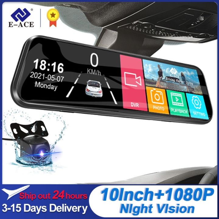 E-ACE 10 Inch Car DVR Mirror Video Recorder 1080P Touch Screen Dashcam ...