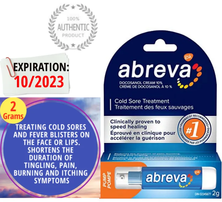 Abreva Docosanol 10% Cream Pump, Treatment for Cold Sore/Fever Blister ...