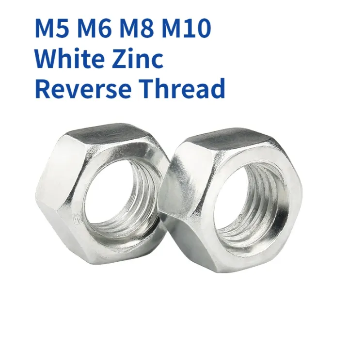 M5 M6 M8 M10 White Zinc Reverse Thread Hex Hexagon Nut Left Tooth Nuts ...