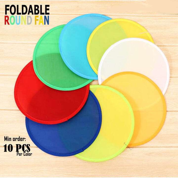 10PCS 1PC Foldable Round Fan Plain Full Colored Colorful Nylon Mini ...