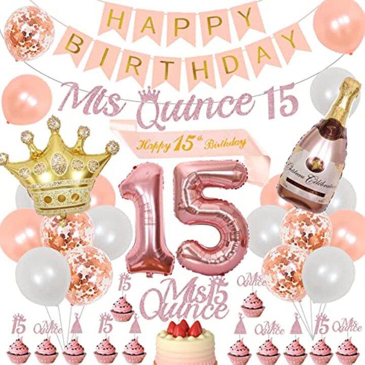 CHEEREVEAL 15th Birthday Decorations for Girls Rose Gold, Mis Quince 15 ...