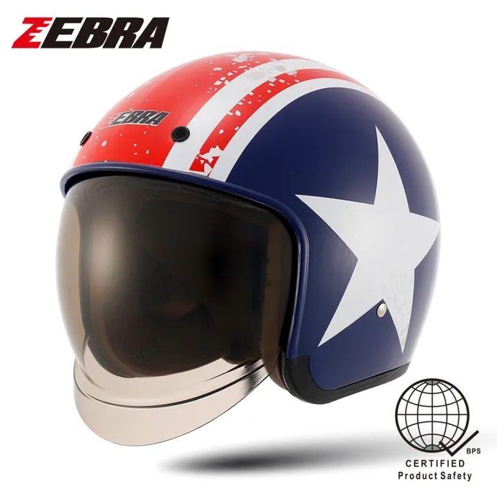 ZEBRA 603 Captain Half Face Motorcycle Helmet Single Visor ICC ...