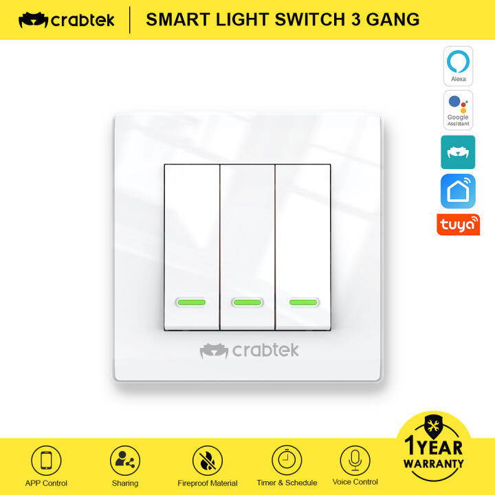 Crabtek Smart WiFi Push Button Automated Smart Light Switch 1 2 3 Gang ...
