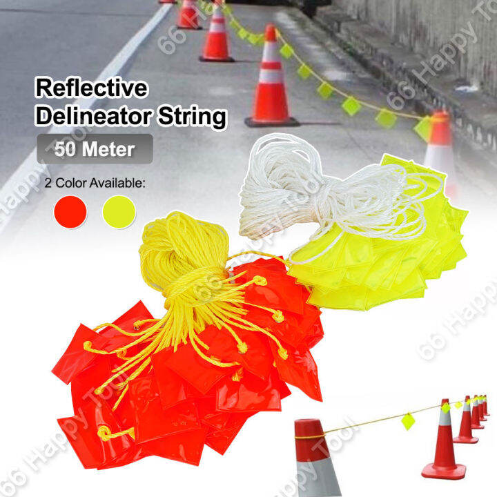 50m Safety Reflective Delineator String Rope Orange/Green High ...