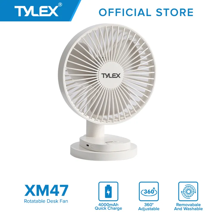 TYLEX XM47 Rotatable Desk Fan 4000mAh Rechargeable 2A Fast Charging ...