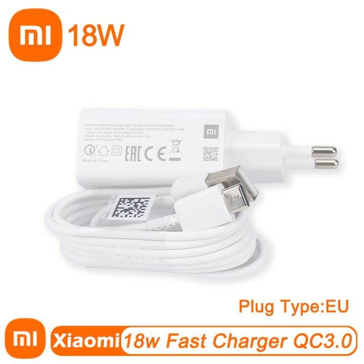 {KOLT Digital} For Xiaomi EU Original 18W Fast Charger 2A Type C Travel Wall Cable USB QC3.0 for ...