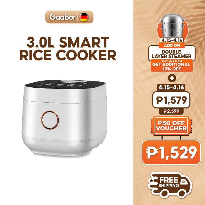 Gaabor Mulitfunctional Touchscreen 3 Liter Smart Rice Cooker 6-function ...