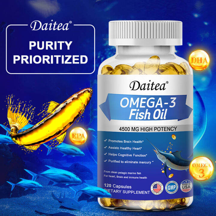 DAITEA Omega-3 Fish Oil Capsules with EPA DHA Support Brain and Heart ...