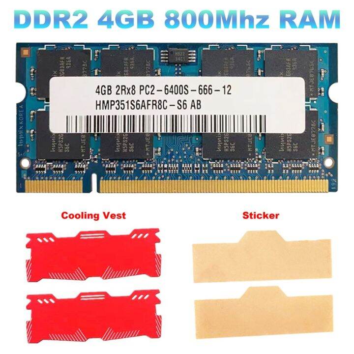 DDR2 4GB 800Mhz Laptop Ram+Cooling Vest PC2 6400S SODIMM 2RX8 200 Pins ...