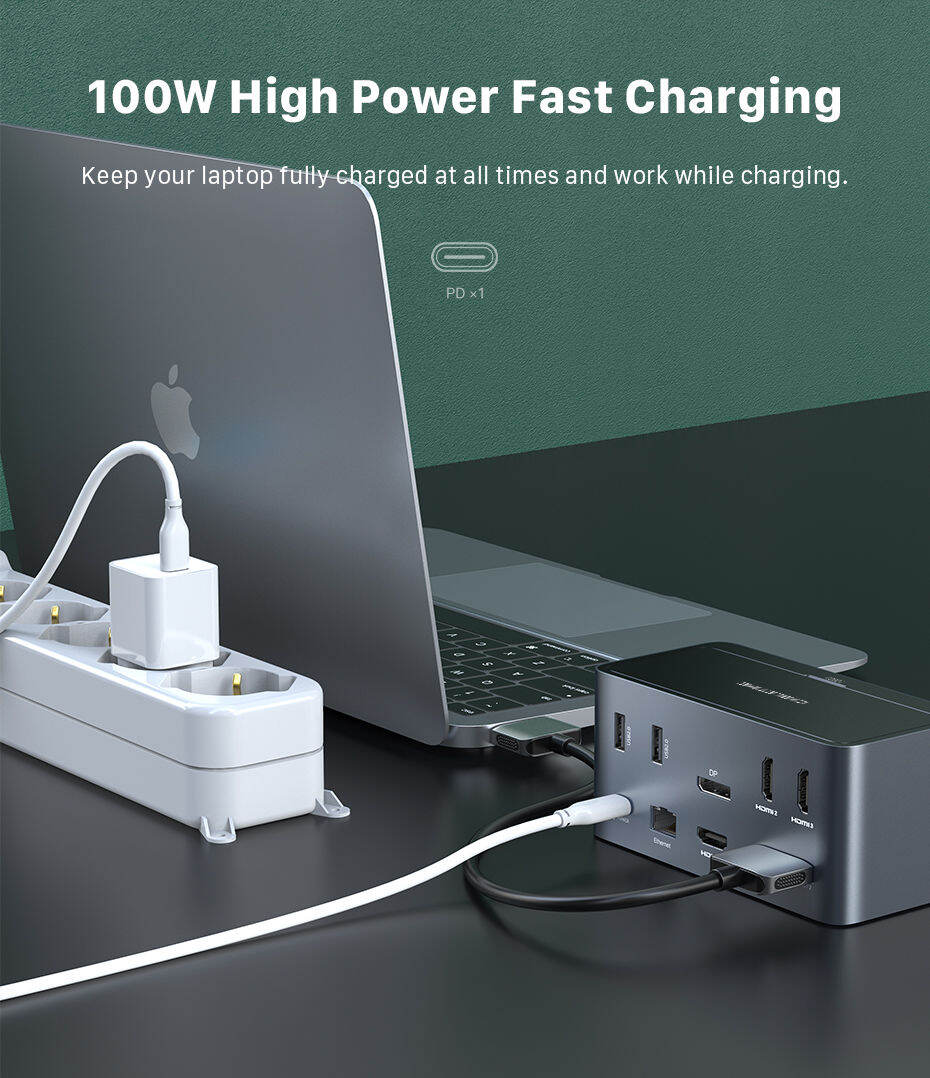 CABLETIME USB Docking Station HUB USB C ถึง4K HDMI DP RJ45 1000Mbps PD ...