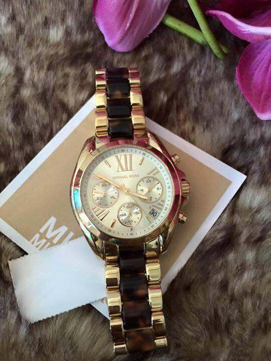 Michael Kors Bradshaw Mini Chronograph Brown Dial Gold Tone Women's ...