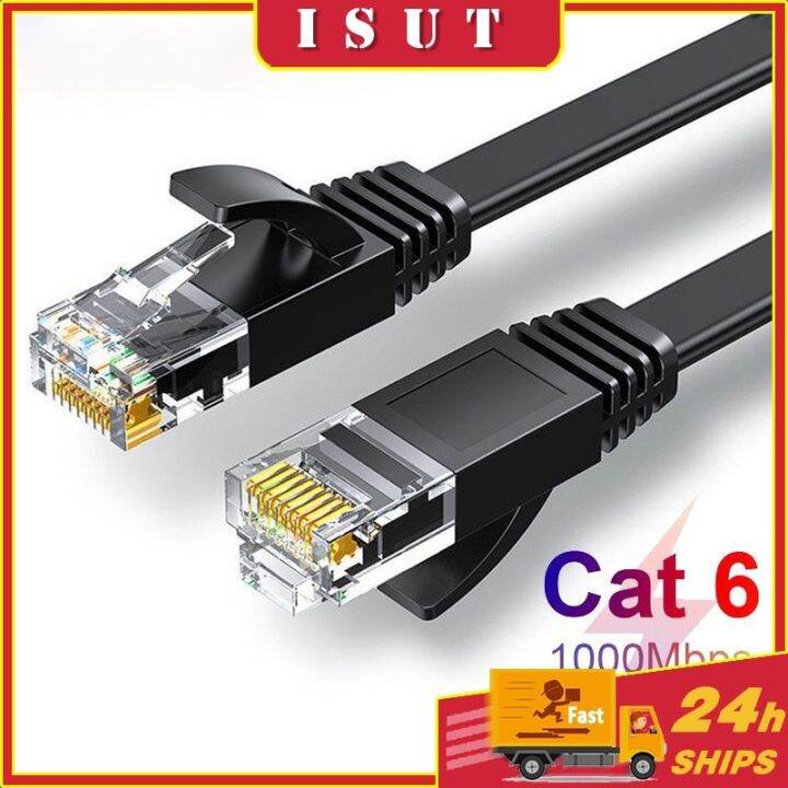 ISUT 5M/10M/15M/20M/30M/50M CAT6 Ethernet Cable Flat RJ45 LAN Internet ...