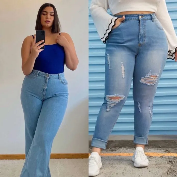 Plus Size Highwaist Denim Baggy Pants Ripped Tattered Jeans Wide Leg ...