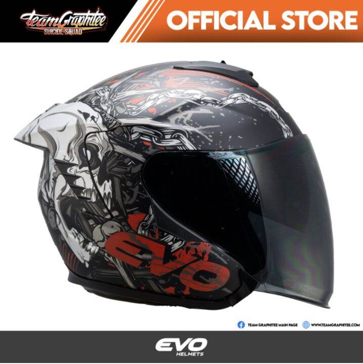 EVO RX-5 BONEHEAD RED HALF FACE DUAL VISOR HELMET WITH FREE CLEAR LENS ...