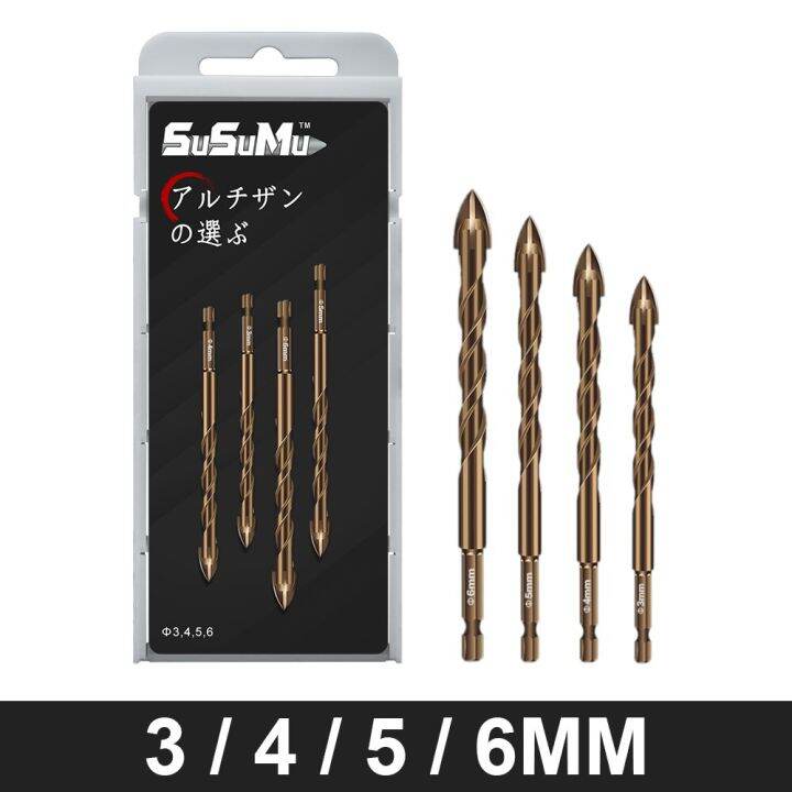 SuSuMu 3-12mm Cross Hex Tile Drill Bits Set for Glass Concrete Ceramic Hole Opener Brick Hard ...