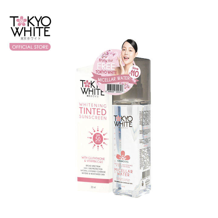 Tokyo White Tinted Sunscreen 30ml + Free Charcoal Micellar Water 100ml ...