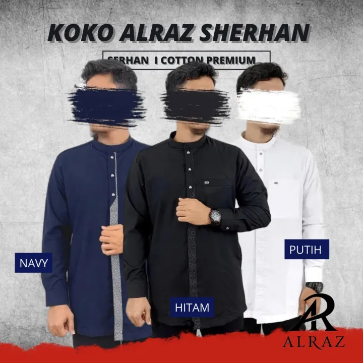AL RAZ Kemko Baju Kemeja Koko Hitam Putih Pakaian Sholat Muslim Pria ...
