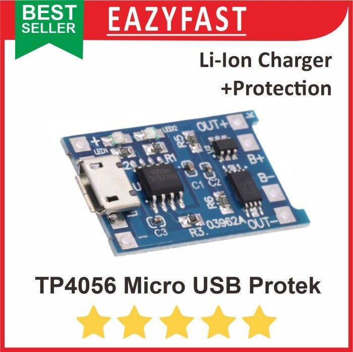 Modul TP4056 Protect Micro USB Charger Baterai Lithium 18650 Charging ...
