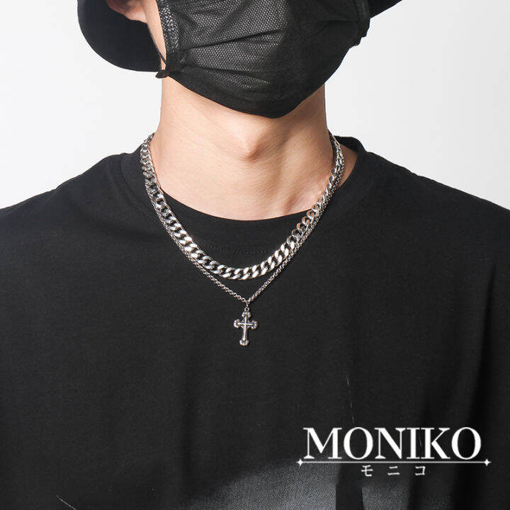 MONIKO สร้อยคอโซ่เงิน สองชั้น จี้ไม้กางเขน ประดับเพชร สไตล์ฮิปฮอป ...
