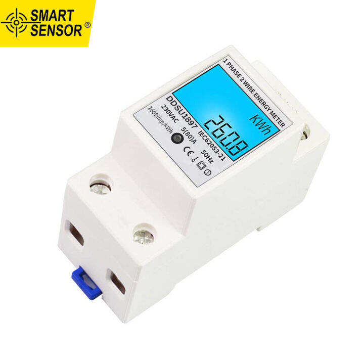 Smart Sensor Digital Electric Energy Meter Single Phase DIN Rail Electricity Meter One Phase Two ...