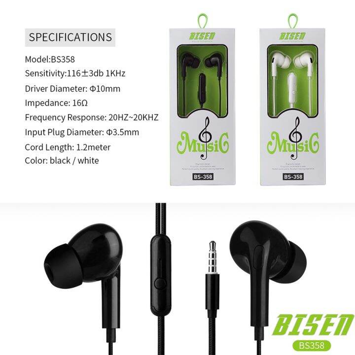 BISEN BS358 3.5mm With Microphone Earphone Universal In-Line Controls ...
