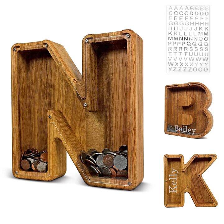 Twenty-six English Alphabet Moneybox Coin Money Piggy Bank Wooden ...