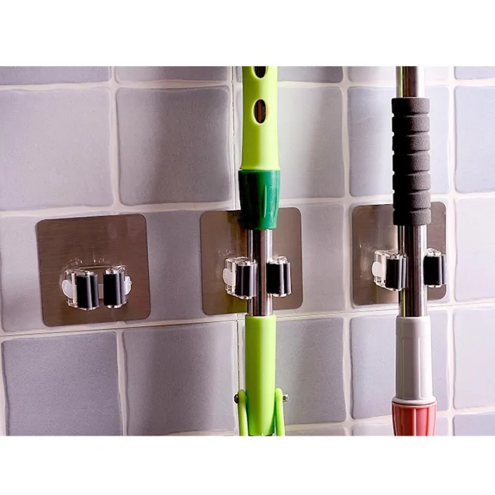 ผู้ถือไม้กวาดไม้กวาด Racks 3M Adhesive Wall Mount ที่เก็บของจัดระเบียบ ...