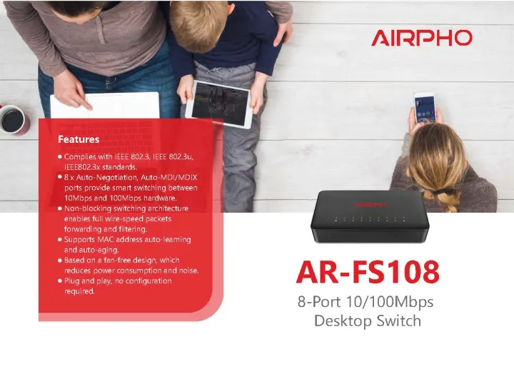 Airpho AR-FS108 8-Port 10/100Mbps Desktop Switch (รับประกัน ตลอดอายุการ ...