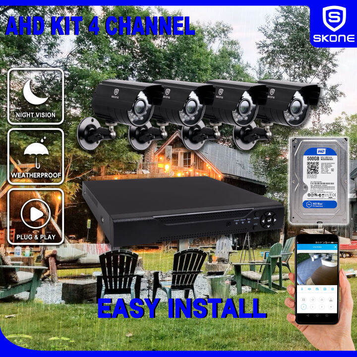 AHD Kit CCTV 4 Channel Kit Full HD 720P Waterproof Surveillance Screen ...