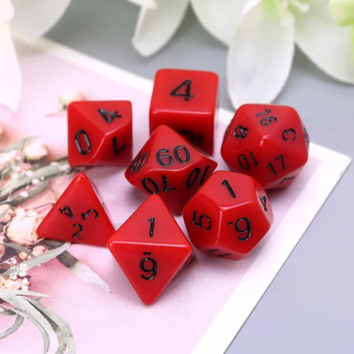 7 Pcs Red Dice Black Points D4 D6 D8 D10 D12 D20 KTV Bar Nightclub ...