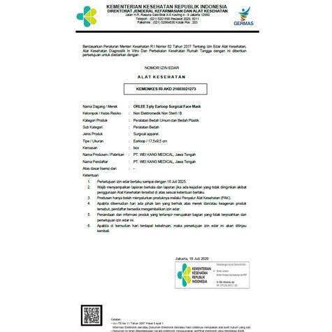 Masker 3 Ply 3Ply Earloop Tali Kuping Masker Medis Kemenkes 1 Box Isi ...