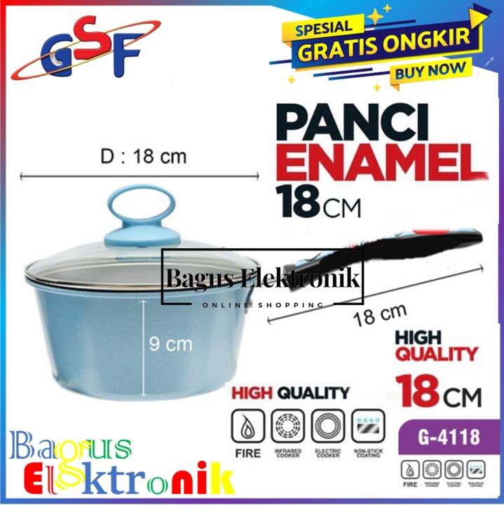 Panci Susu Enamel Tutup Kaca Diameter 18CM GSF-4118 18 CM Sauce Pan GSF ...
