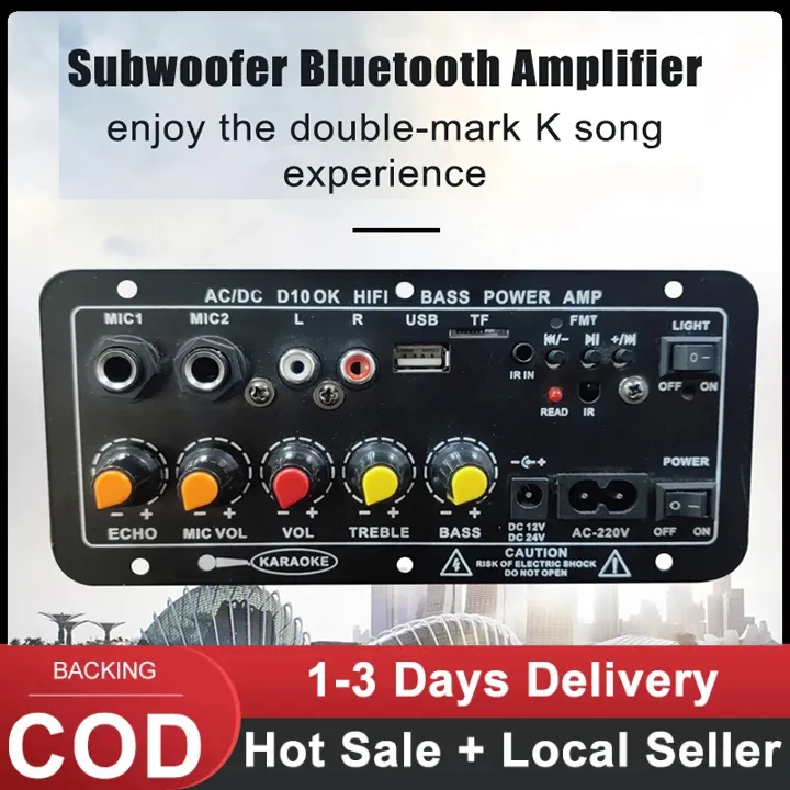 【Local delivery】220V 12v 24v Digital Bluetooth Stereo Amplifier Board Subwoofer Dual Microphone ...
