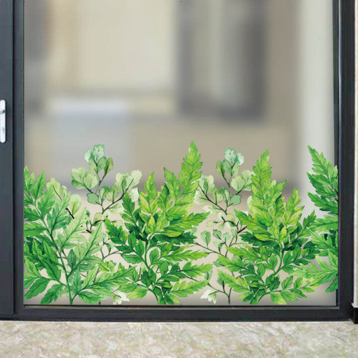 (58x60CM) พืชสีเขียวติดฟิล์มกระจกฝ้าแบบกาว, สติ๊กเกอร์บานเลื่อน, กระดาษเช็ดหน้าห้องน้ำ, ใส-ขุ่น ...