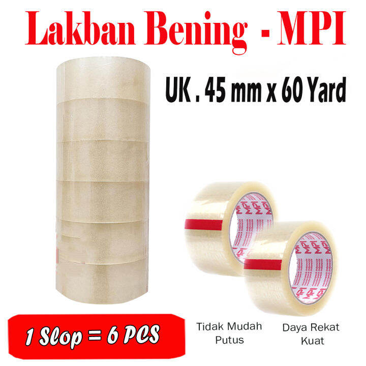 1 SLOP / 6 Roll Lakban Bening Uk 45 mm x 60 Yard / Lakban Packing - MPI ...