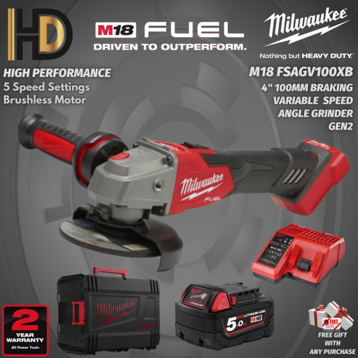 Milwaukee M18 FSAGV100XB Fuel 4" 100MM Speed Variable Braking Angle ...
