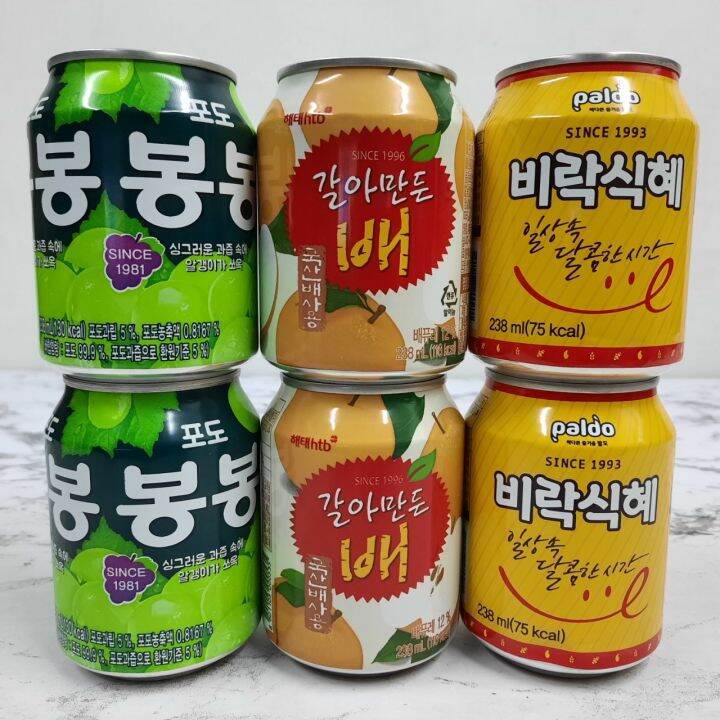 เครื่องดื่ม น้ำข้าวเกาหลี น้ำองุ่น น้ำลูกแพร์กระป๋อง 238ml GRAPE JUICE BongBong บงบง Crushed ...