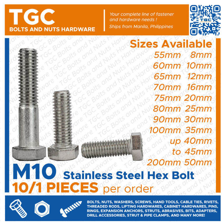 TGC 1PC SS Hex Bolt M10 x 16~200mm SS Capscrew | SUS Hex Bolt ...
