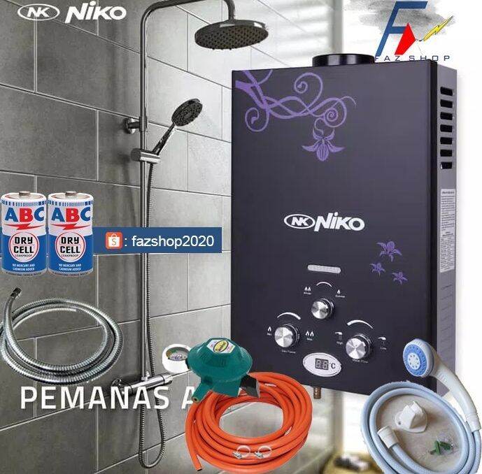 water heater pemanas air mandi gas niko LED HITAM set | Lazada Indonesia