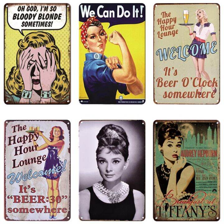 Vintage Pin Up Girl Tin Sign Plaque Retro Metal Plate Wall Art Decor ...