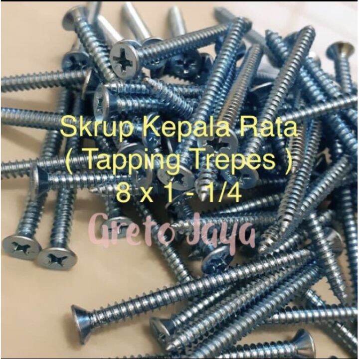 ( 8x1-1/4 100bj ) Sekrup Trepes 3cm Skrup FH 8 x 1-1/4 Kepala Datar ...