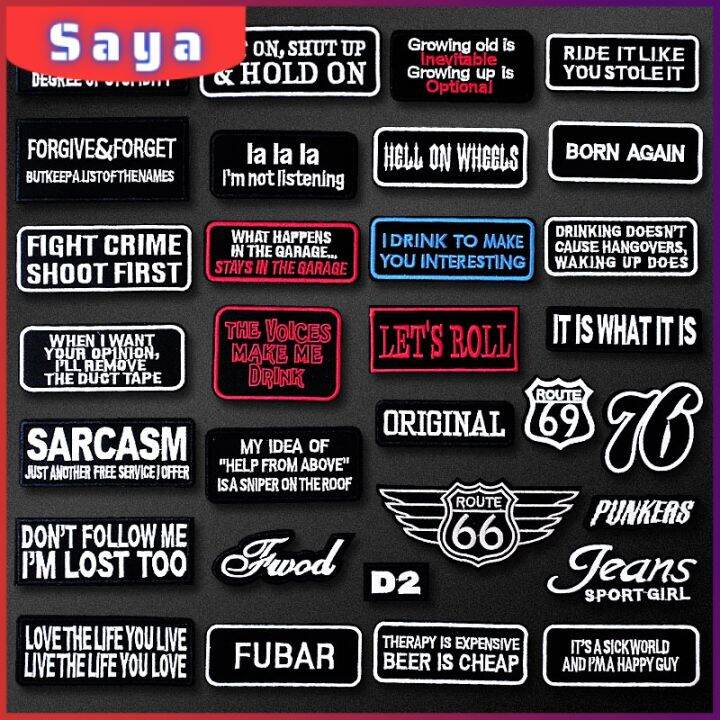 DIY Black White Written Words Patch Embroidered Cute Badges Hippie Iron ...