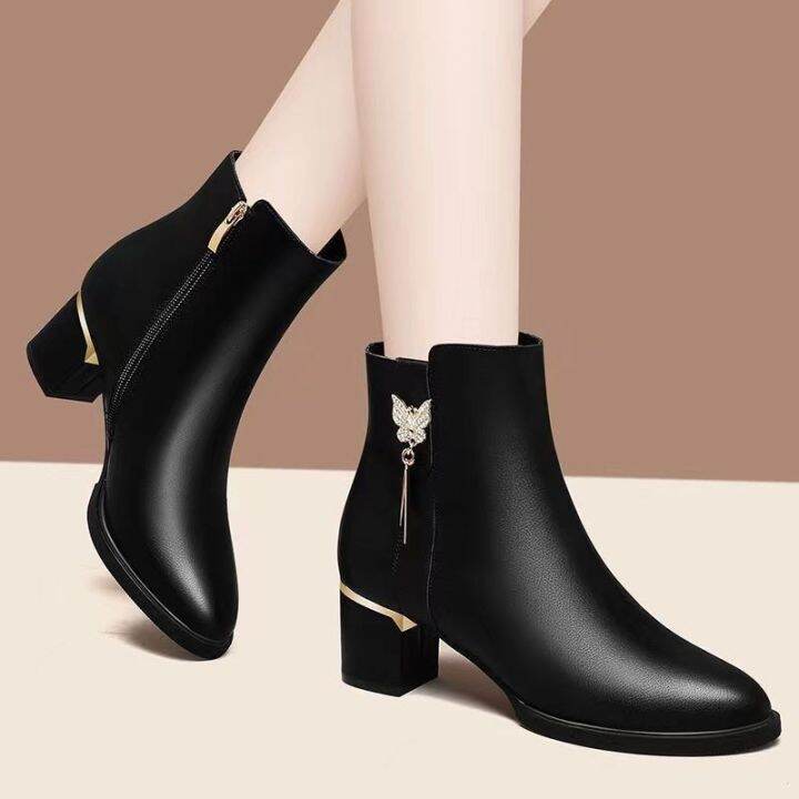 ส้นหนา Sepatu BOOT Pendek Bot Modis ซิปด้านข้างอเนกประสงค์เพรียวบาง2023 ...