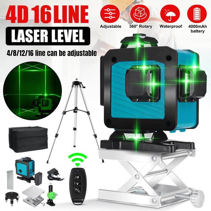 360 Horizontal Vertical Cross 4D 16 Line Laser Level Light Laser Level Self-Leveling Measure ...