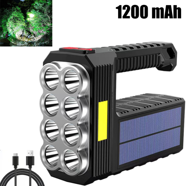 Searchlight High Power Led Flashlights Solar Rechargeable Powerful Flashlight Ultra Bright ...