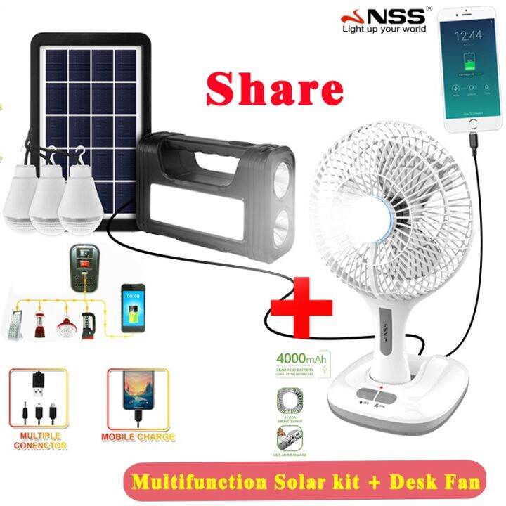 NSS solar lighting system kit+rechargeable electric fan with LED bulb ...