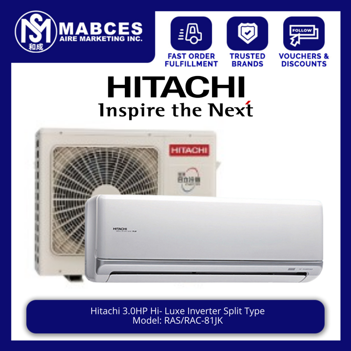 Hitachi 3HP Hi-Luxe Wall Mounted Split Type Full DC Inverter Aircon RAS/RAC-81JK | Lazada PH