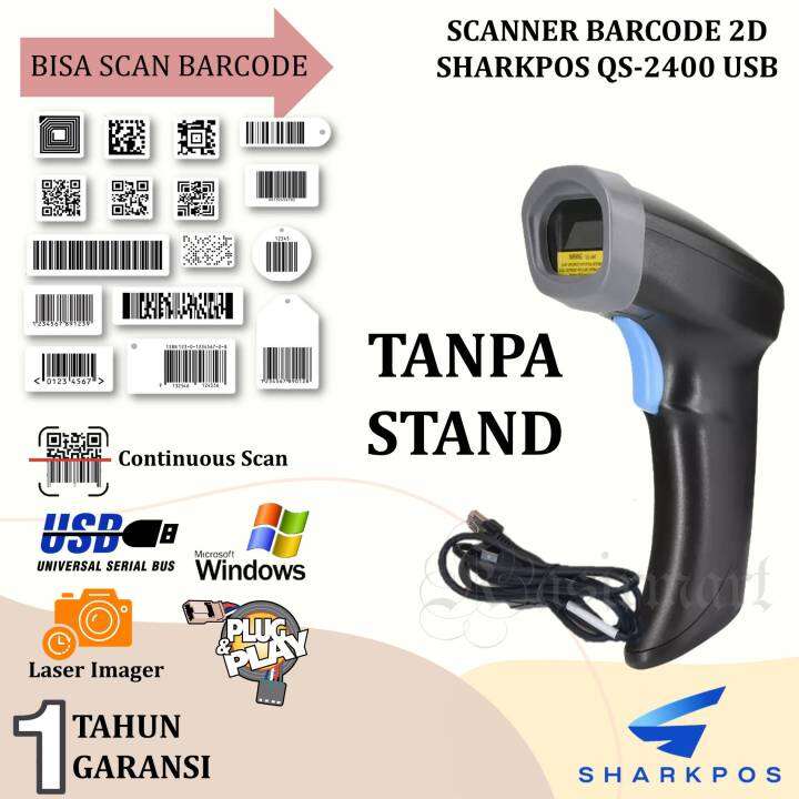 Sharkpos QS2400 Barcode Scanner 2D USB Tanpa Stand Handheld Scanner Barcode QR Efaktur 147 QS ...