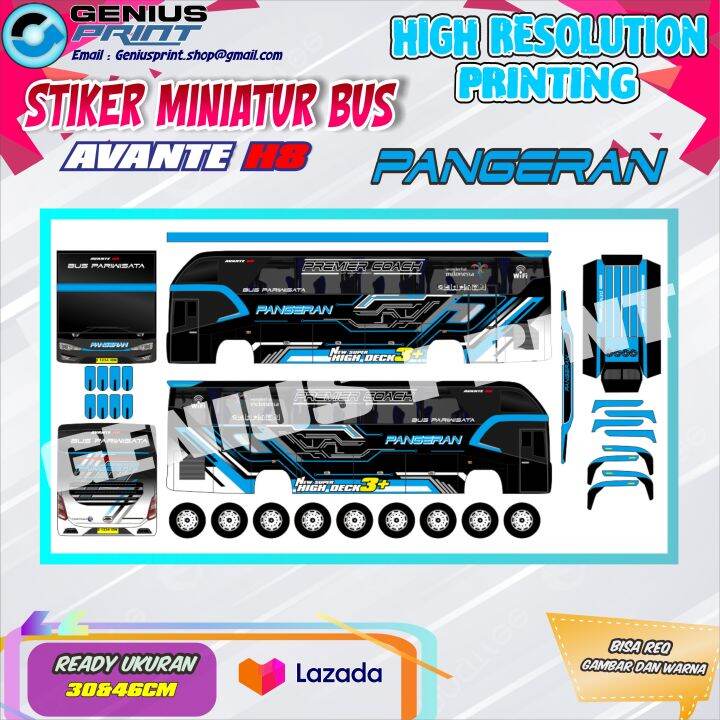 Stiker Miniatur Bus Avante H8 Livery Pangeran Transport Uk. 30/46cm ...
